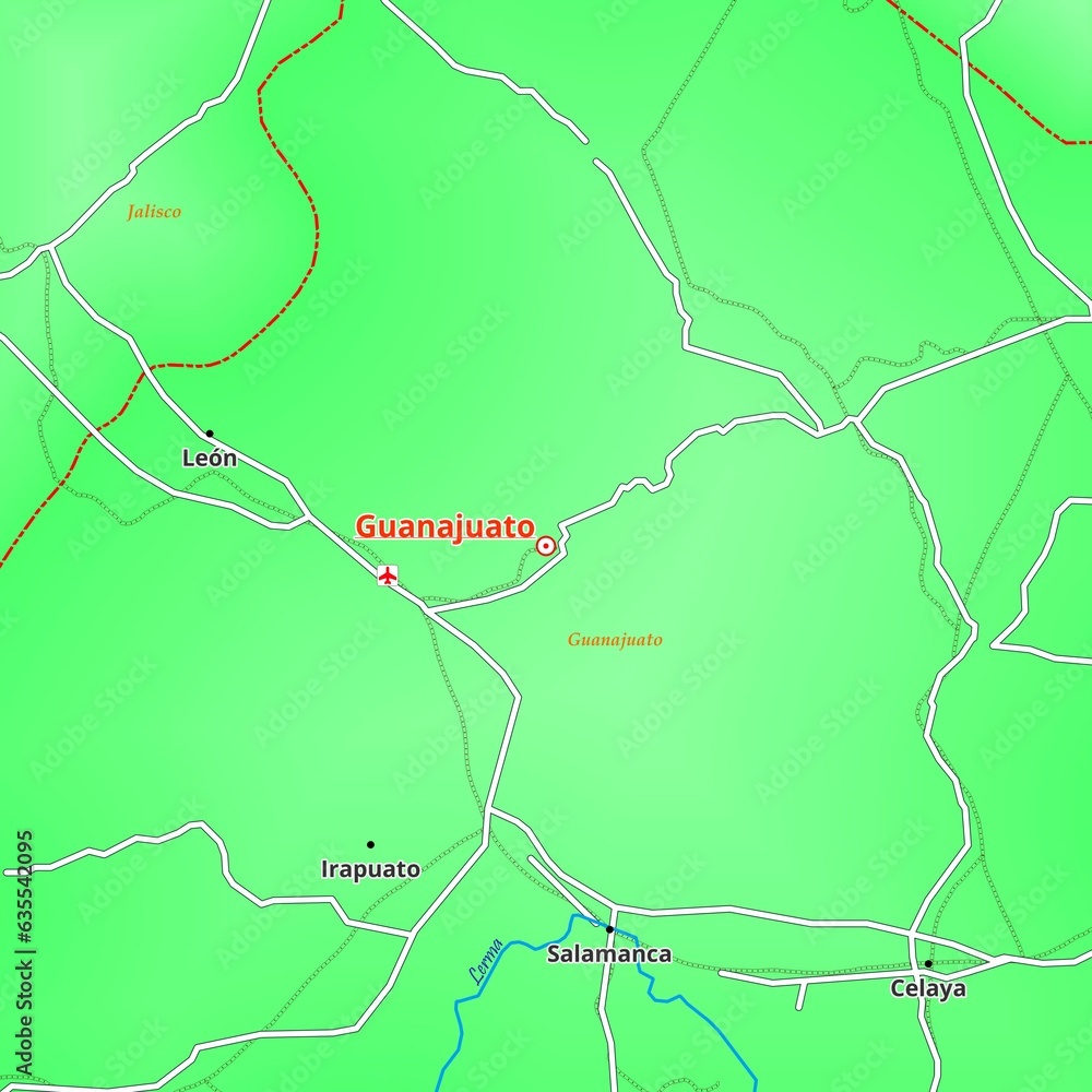 Illustrated Map of Guanajuato City in Mexico in green Stock ...