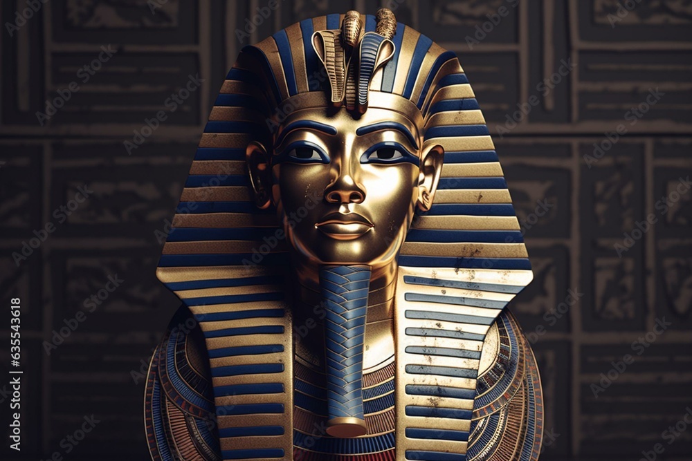 Egyptian pharaoh mask displayed against a mock-up background. 3D ...