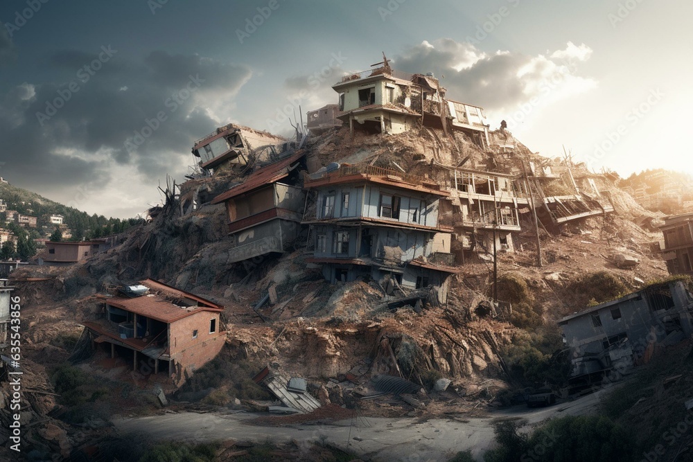 Foto de Artistic representation of devastation caused by earthquakes ...