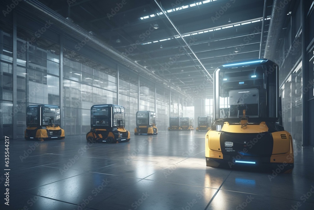 Ilustrace „Interior of contemporary logistics center with AGV and self ...