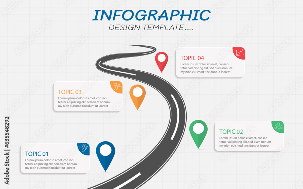 Infographic design template. Timeline concept with 4 options or steps ...