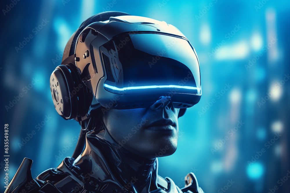 Generative ai collage photo of robot gamer using device gadget for ...