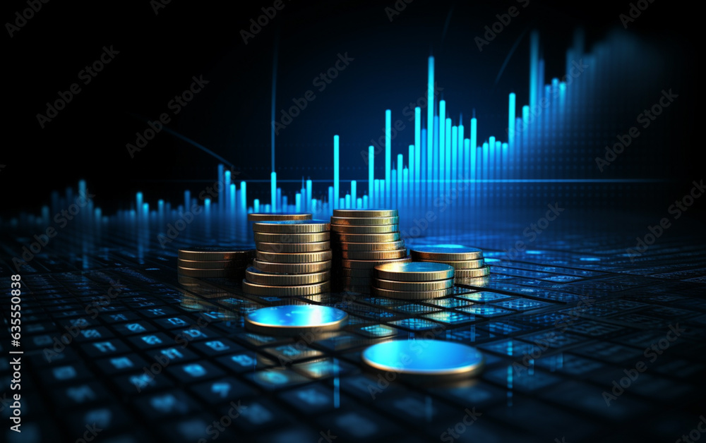 blue money business graph finance chart diagram on economy 3d coin ...