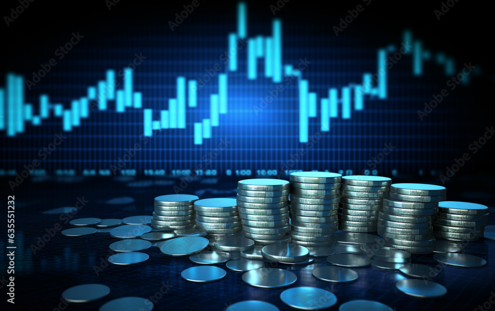 blue money business graph finance chart diagram on economy 3d coin ...