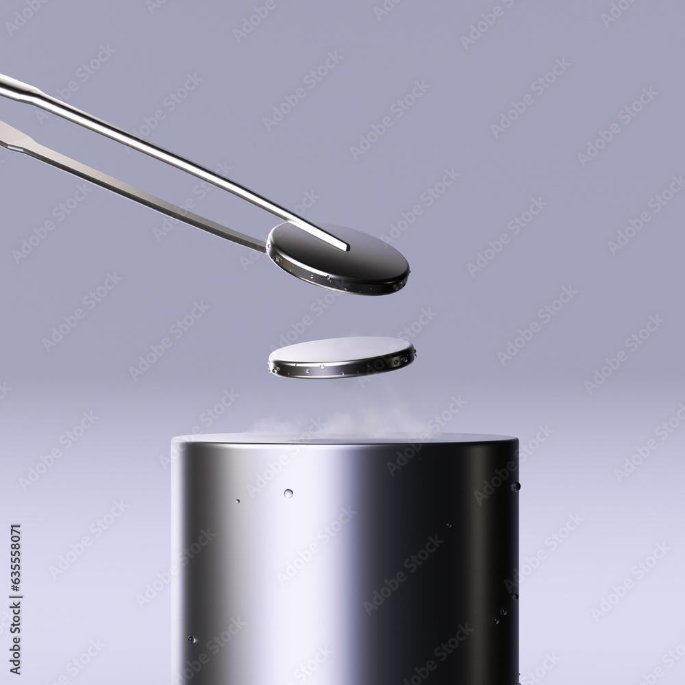 3d render levitating neodymium magnet. A levitating magnet over a ...