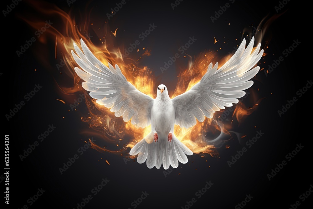 Pentecost background with flying dove and fire. Stock Illustration ...
