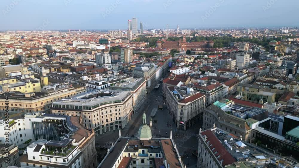 Europe, Italy , Milan - Drone aerial view of Milan downtown city center ...