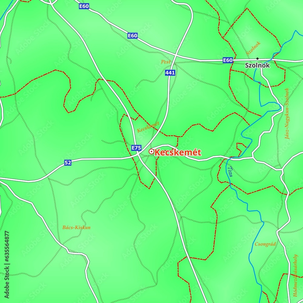 Illustrated Map of Kecskemét City in Hungary Stock Illustration | Adobe ...