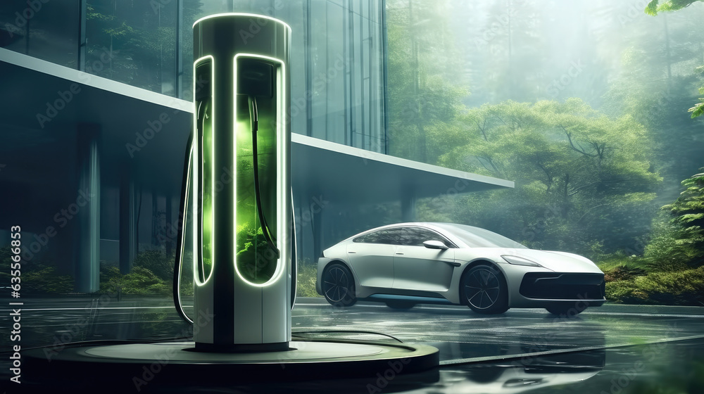 EV car, Ev charging station, Eco friendly green energy vehicle. Zero ...