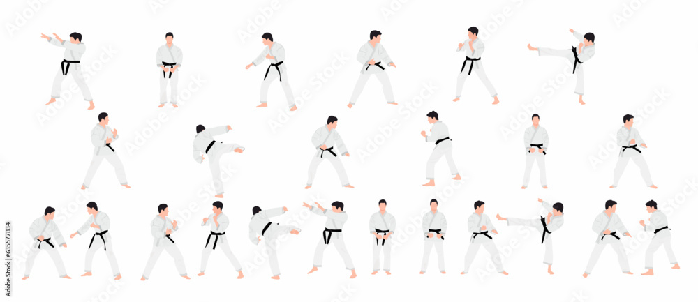 set of Karate people vector illustration. Karate player in different ...
