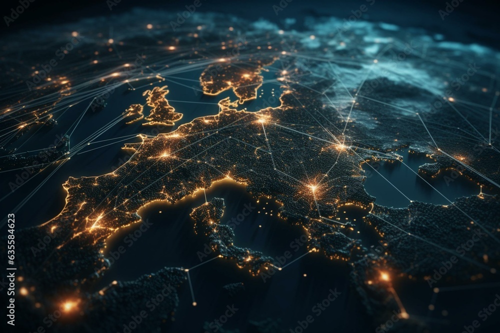 Digital Germany map with glowing network signifying digitalization ...