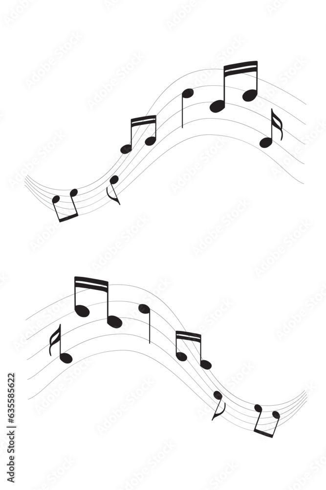 Elements of musical chords flow on a ribbon pattern style. Vector ...