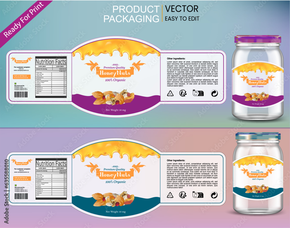 Honey label, Honey Nuts packaging, Nuts Bottle Label, Bottle Sticker ...