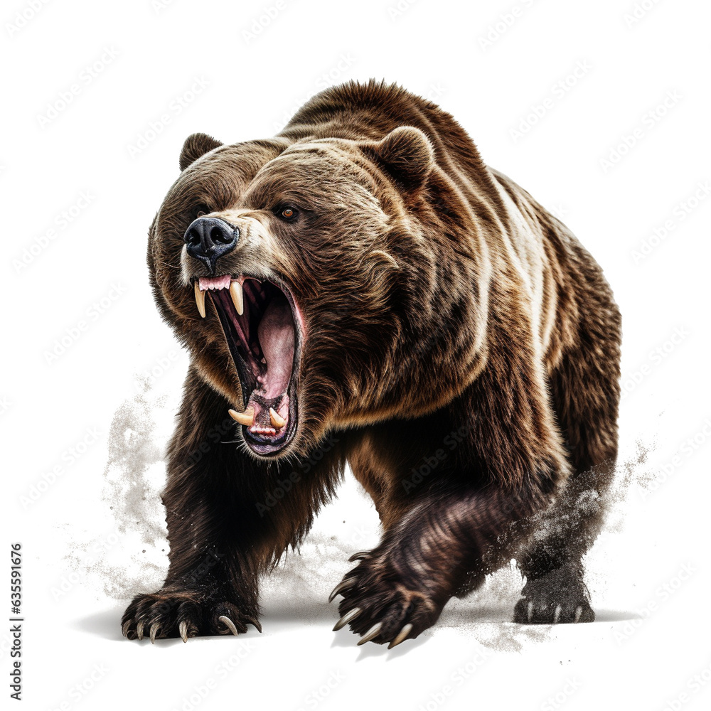 Ferocious brown grizzly bear on transparent background Stock Illustration | Adobe Stock