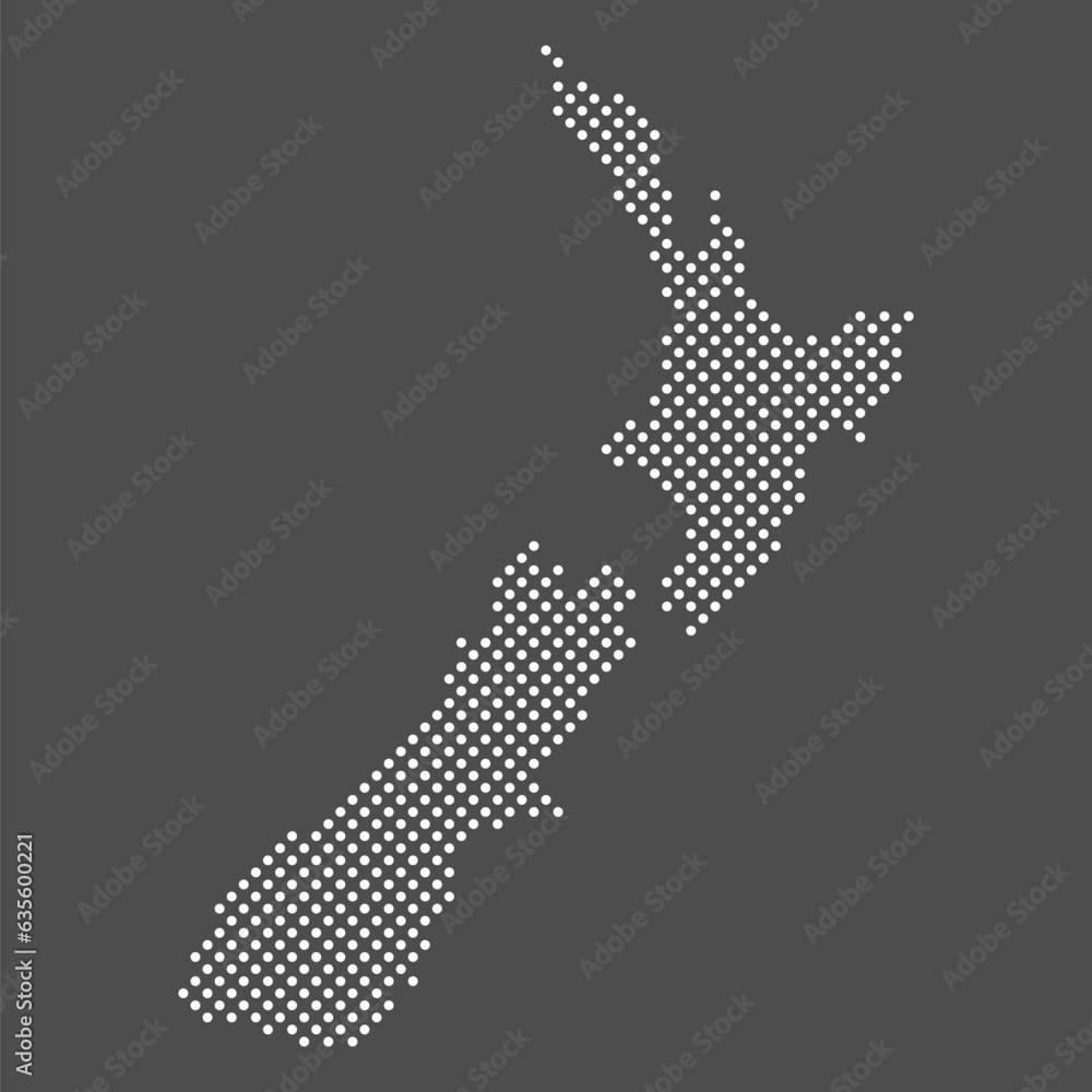 New Zealand map dot on gray background. Dotted map of New Zealand ...