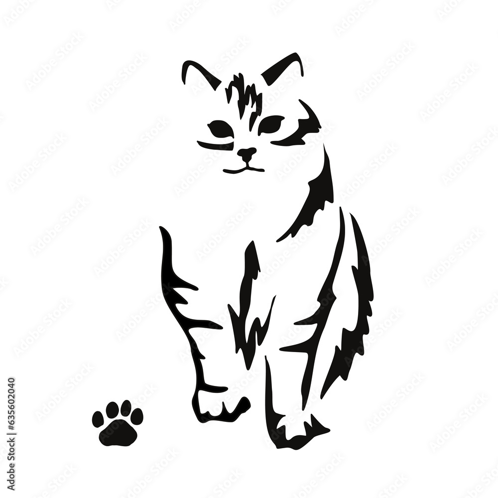 Vector drawing of a stylized cat with long hair. Mix of Angora cat with ...