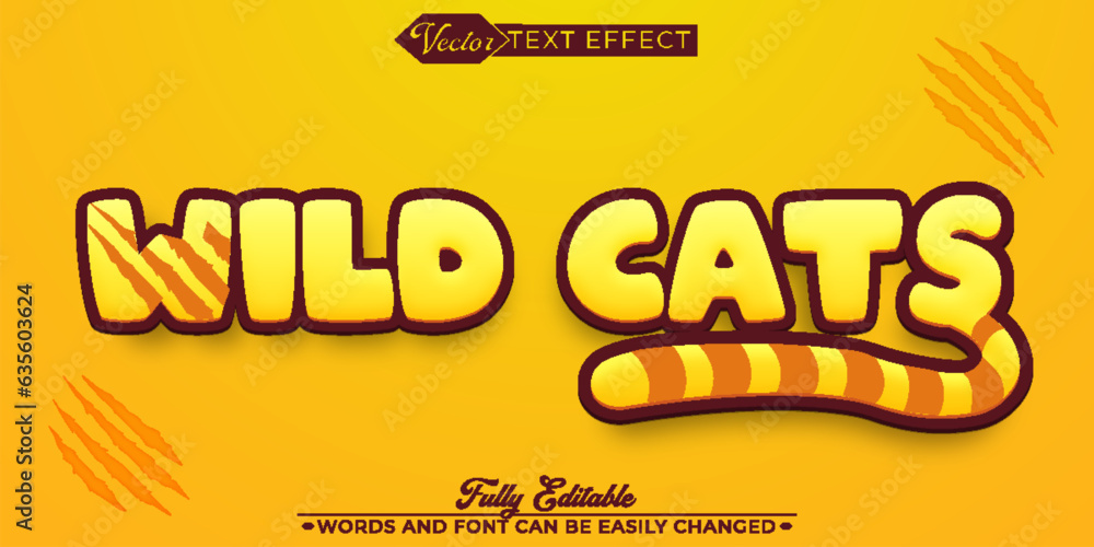Cartoon Wild Cats Vector Editable Text Effect Template Stock Vector ...