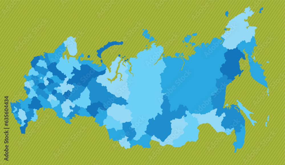 Russia map with border of the regions blue political map green ...