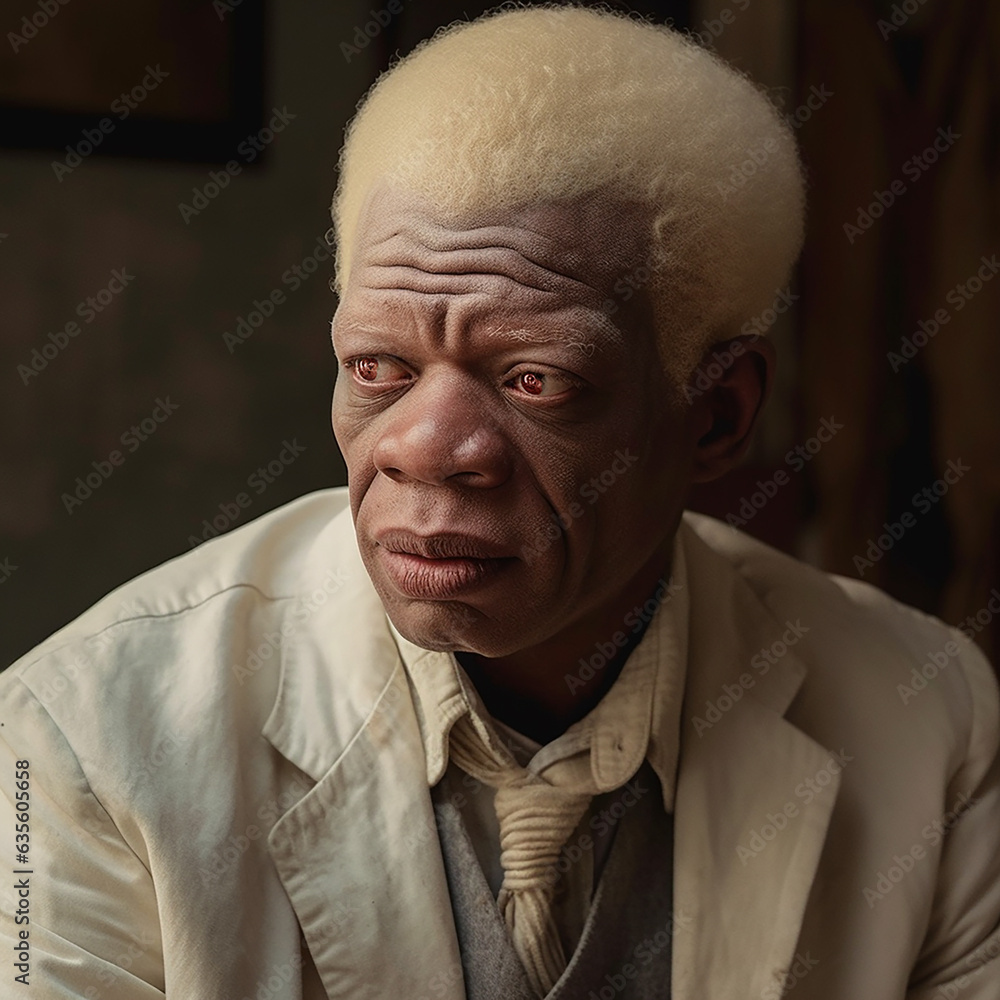 Albino Male African Man With White Hair Mutation Unusual Appearance Albino Male African Man With White Hair Mutation Unusual Appearance