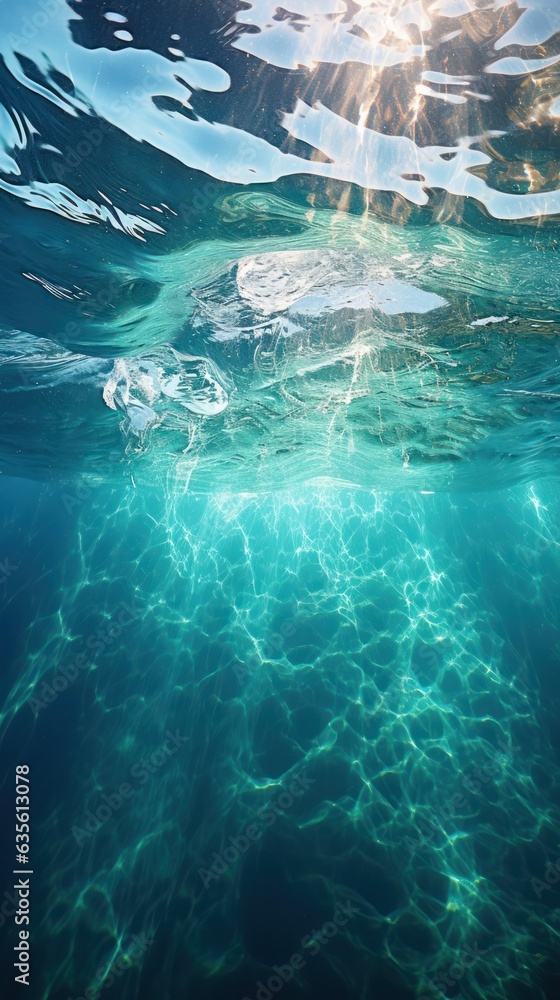deep sea in shallow water, tropical ocean colors. vertical Abstract ...