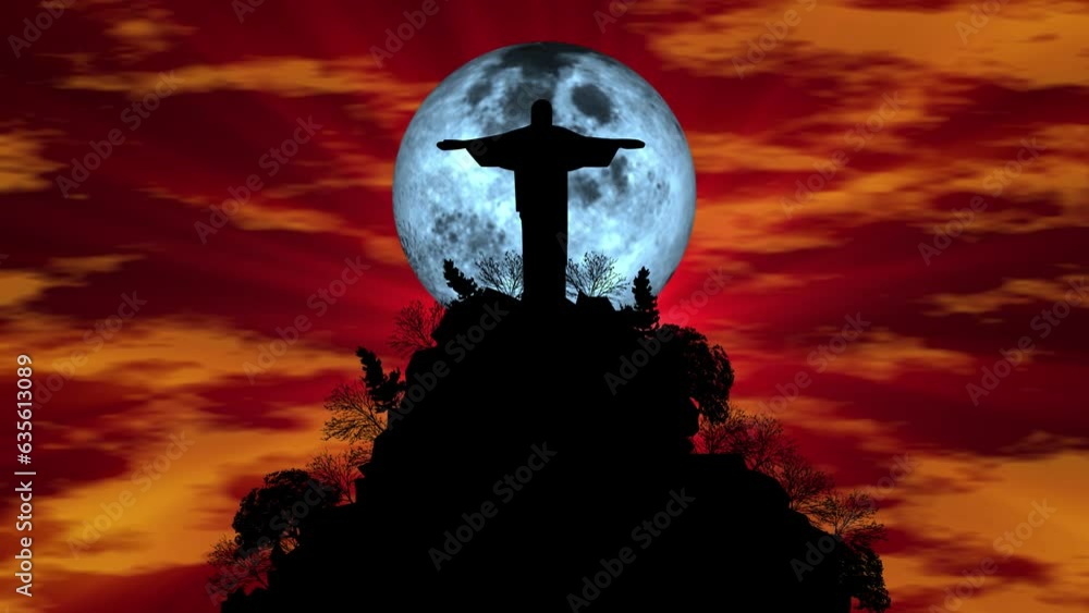 Jesus Christ On The Cross With Bright Shine Effects Red Sky and cloude ...