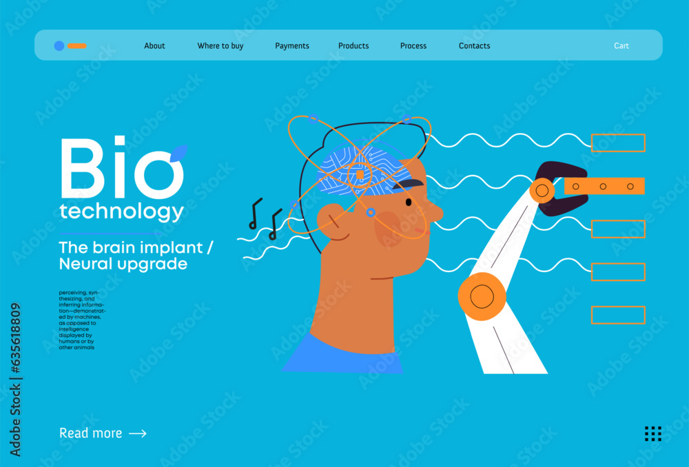 Bio Technology, Brain implant, Neural upgrade -modern flat vector ...
