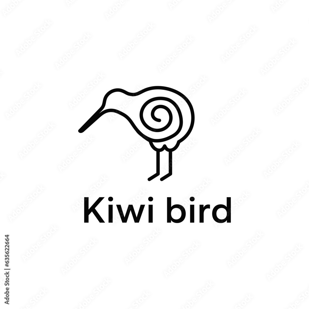 Logo of a conceptually drawn kiwi bird. A unique emblem of natural ...
