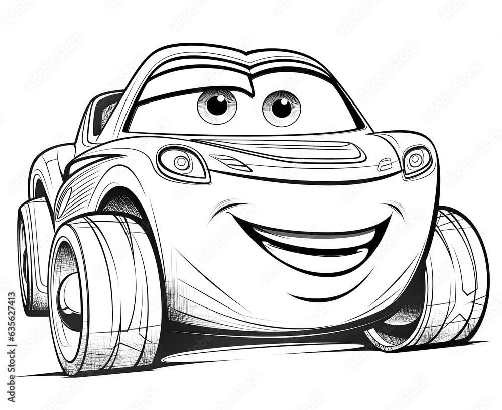 Coloring page for kids car smile cartoon style. Stock Photo | Adobe Stock