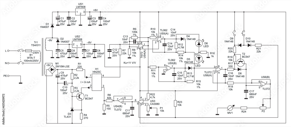 Schematic diagram of electronic device. Vector drawing electrical ...