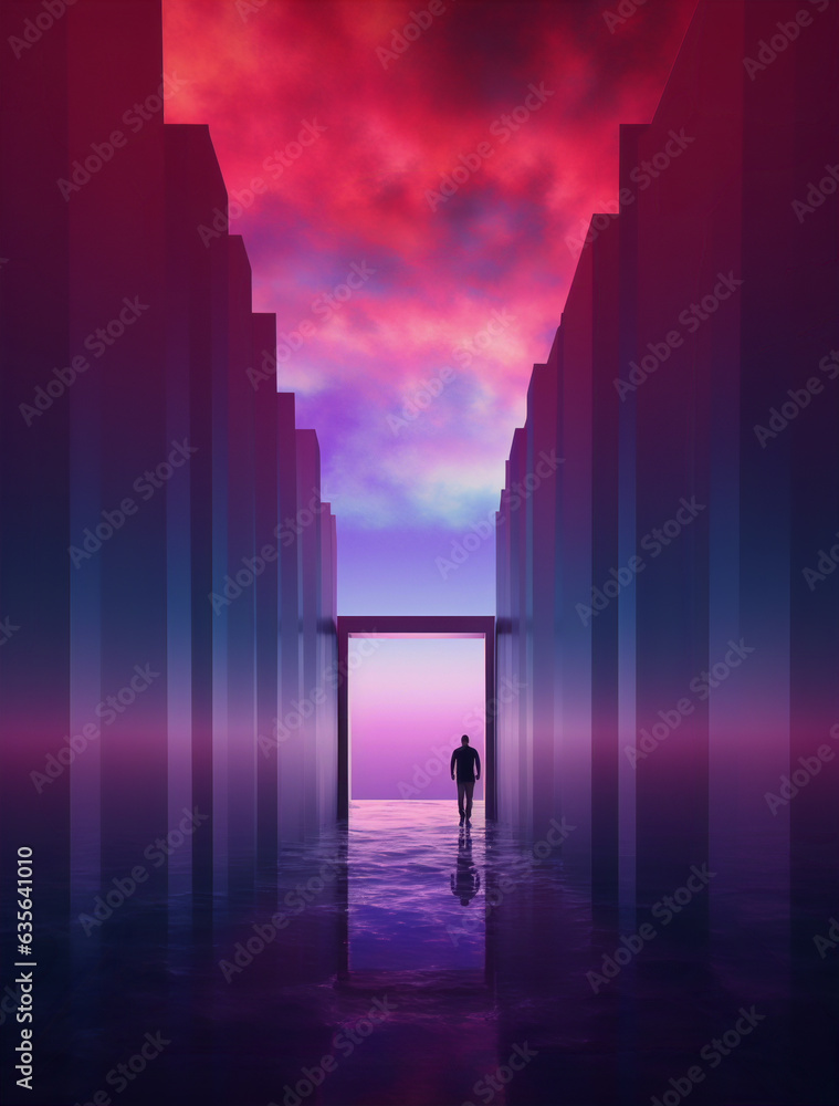 AI-generated illustration of a man walking through the open door of ...