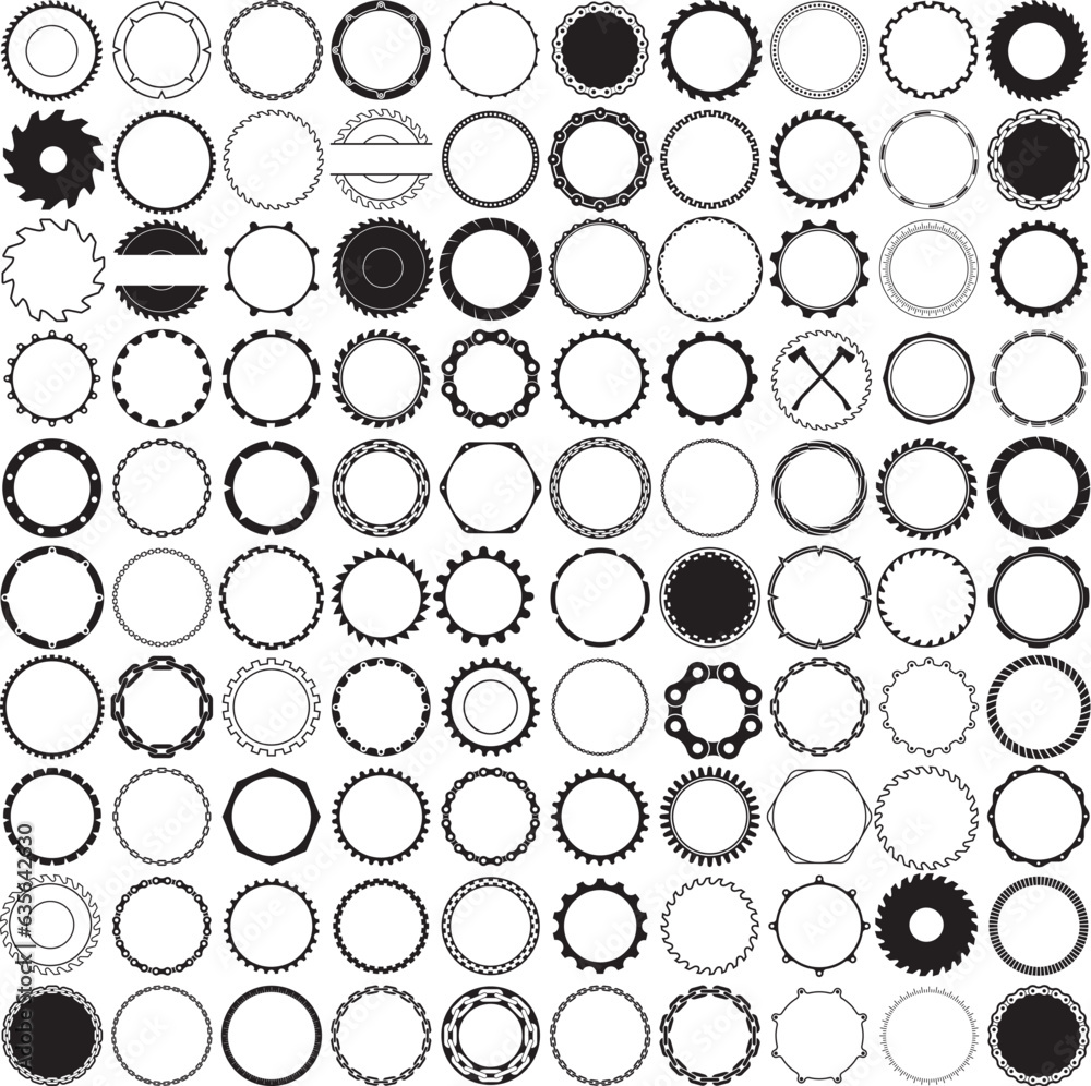 100 Industrial Borders for badge, logo or vintage label designs. One ...