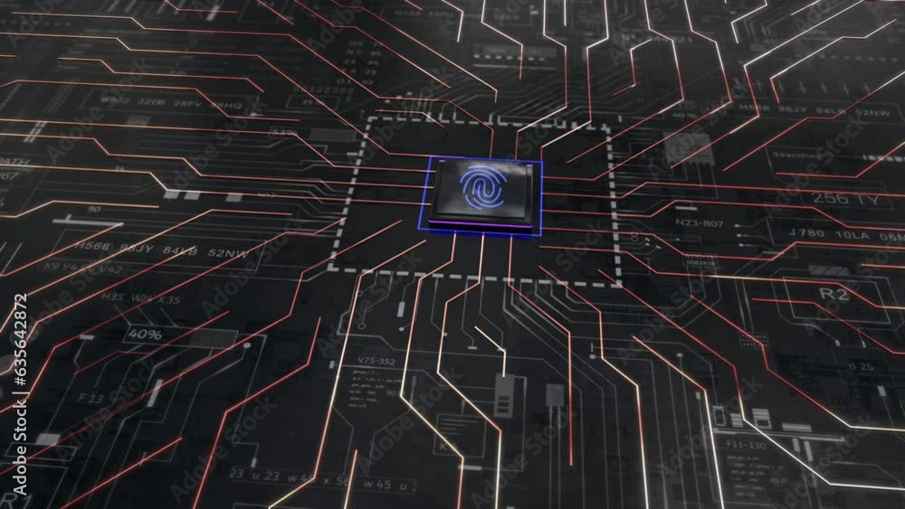 Fingerprint scanner. Motherboard circuit AI.Artificial intelligence ...