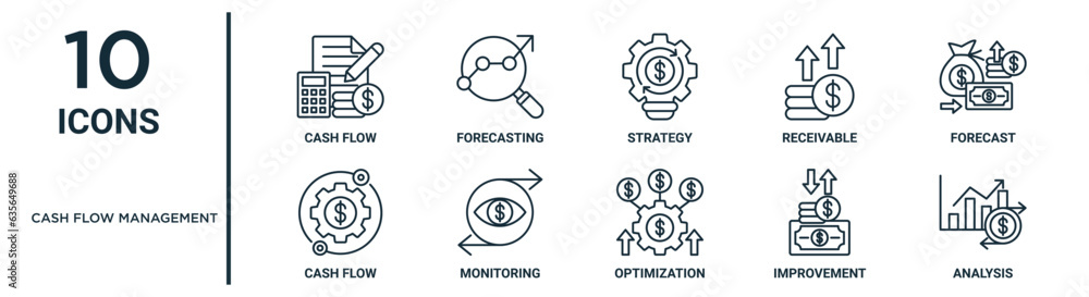 cash flow management outline icon set such as thin line cash flow ...