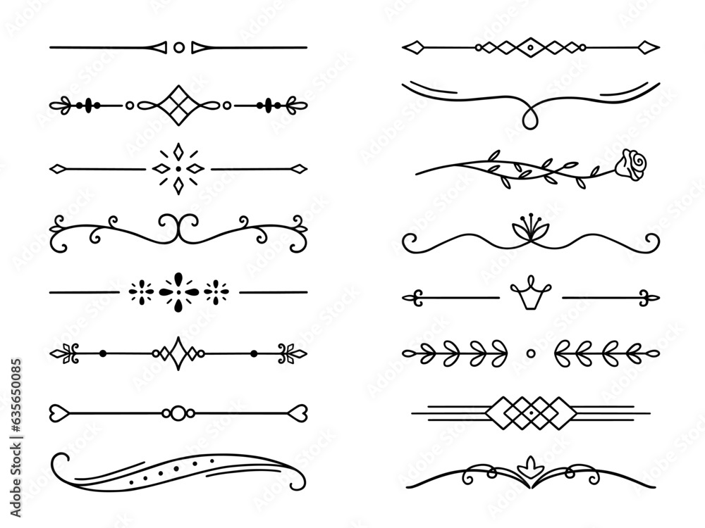 Text dividers doodle set. Wedding decorative elements with leaves, and ...