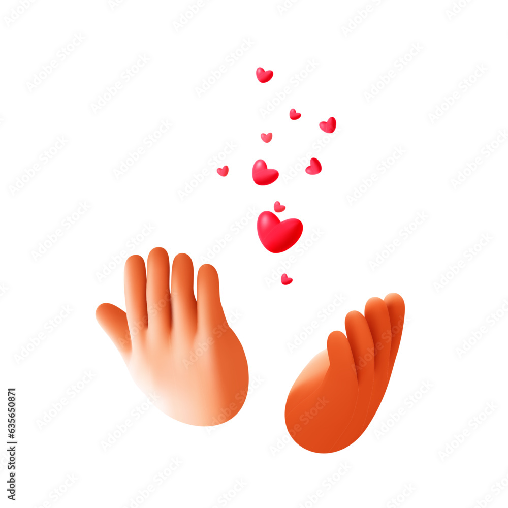 Hearts falling into the palms of hands. Love emoji. Hands receiving or ...