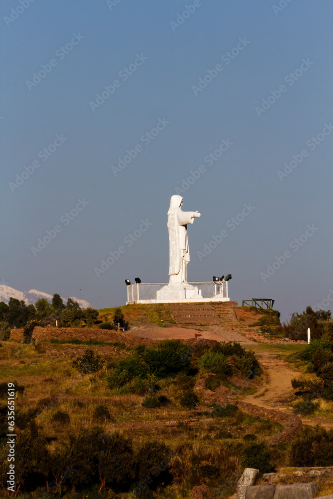 Statue Of Jesus Christ With Hill And Blue Sky Cusco Peru Stock Photo ...