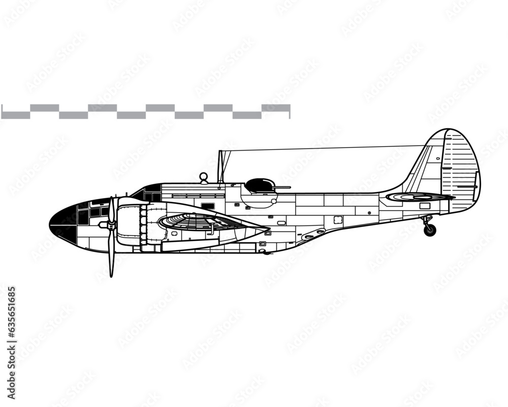 Martin 187 Baltimore. Baltimore Mk.IIIA. Vector drawing of WW2 light ...