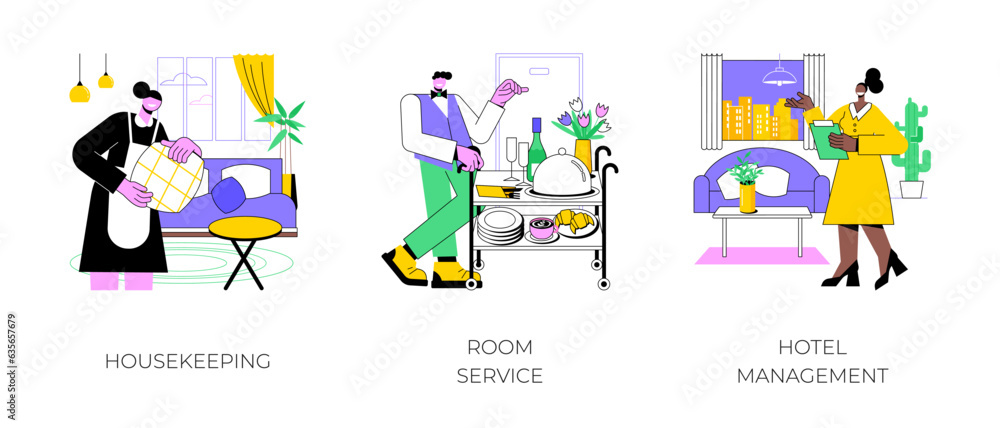 Hotel jobs isolated cartoon vector illustrations set. Housekeeper in ...