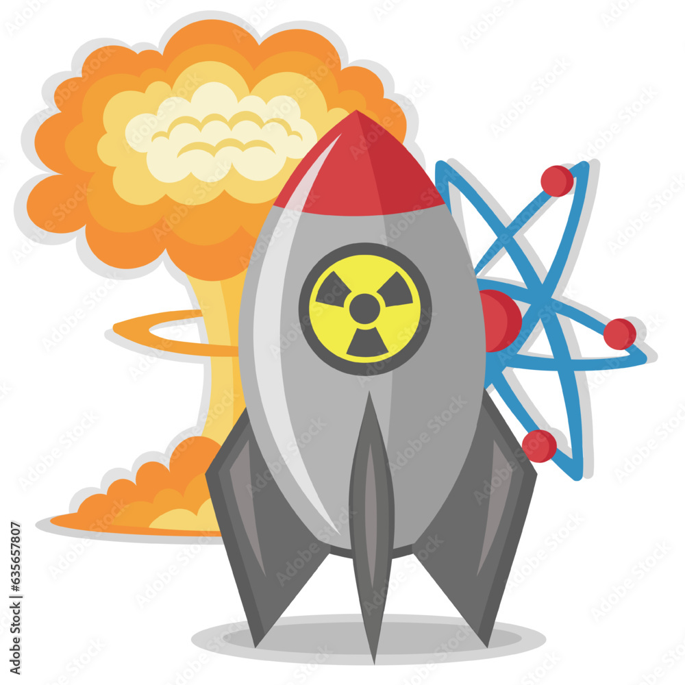 Atomic bomb with nuclear explosion and molecule with white background ...