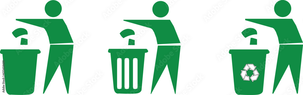 tidy, man, symbol, set, litter, icon, keep, clean, dispose, of ...
