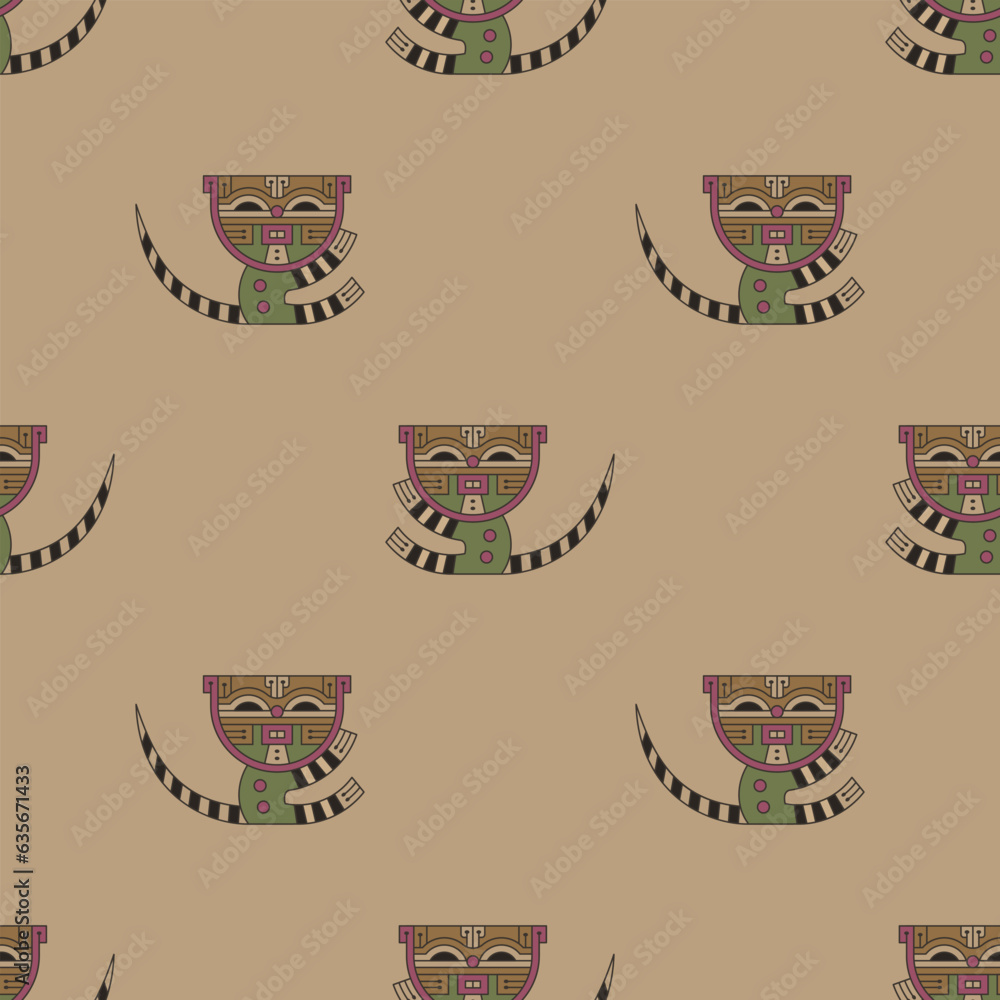 Seamless ethnic animal pattern with funny stylized tabby kittens or ...