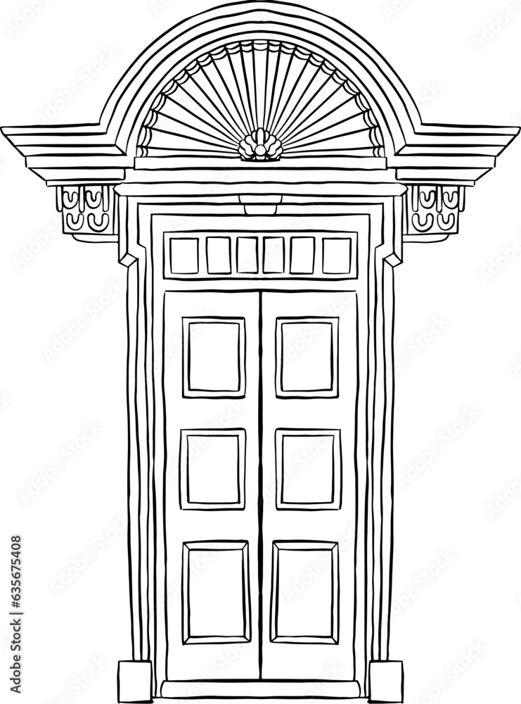 Vintage line art door. Line art building. Stock Vector | Adobe Stock
