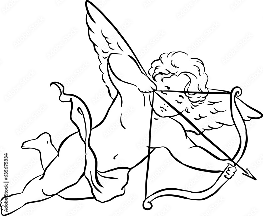 Cupid angel line art. Сute baby angel. Stock Vector | Adobe Stock