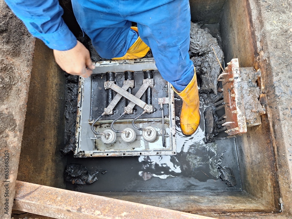 Jakarta, Indonesia, 25 July 2023; Maintenance Earthing link box cable ...