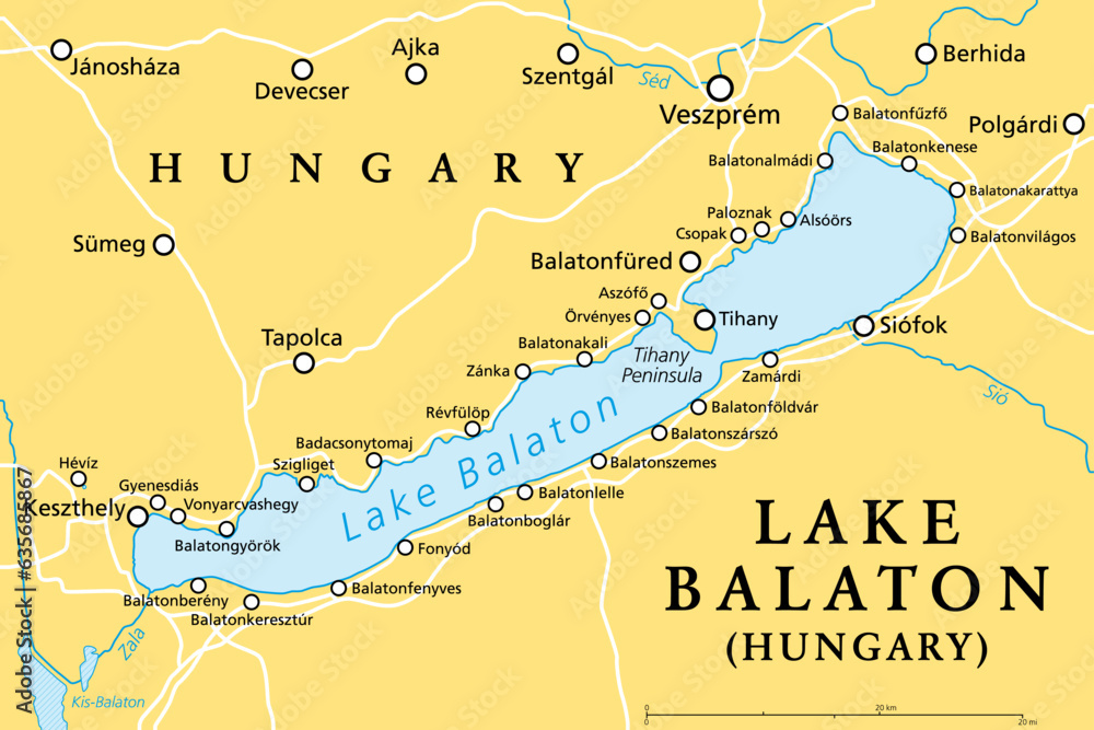 Poster Lake Balaton, political map – Tableau | Europosters