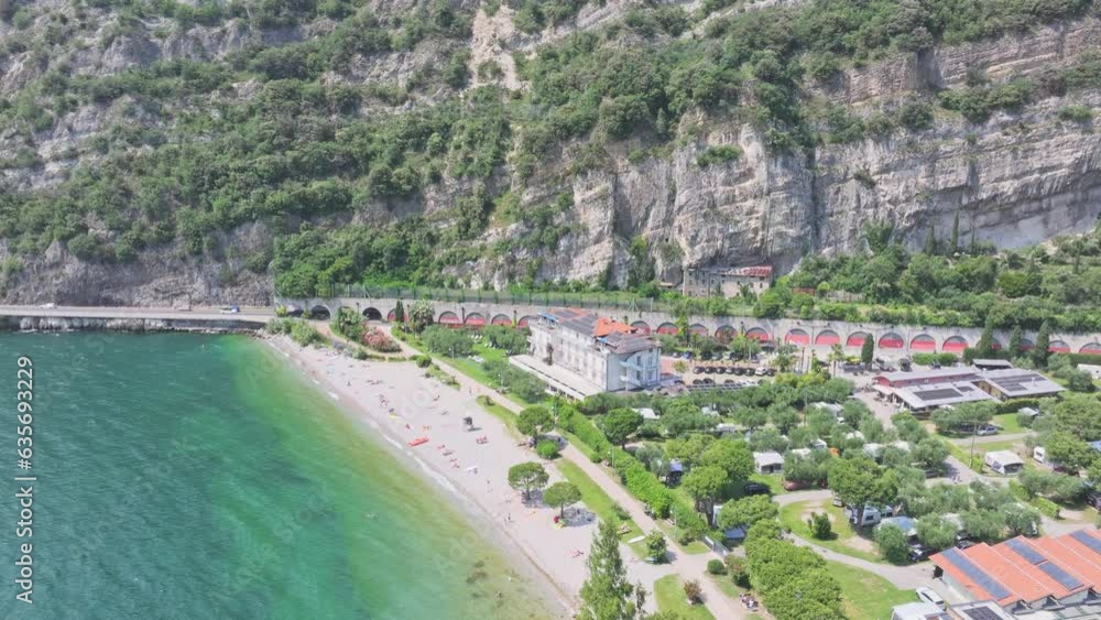 Fascinating view of Spiaggia Pini beach Riva Del Garda Italy Stock ビデオ ...