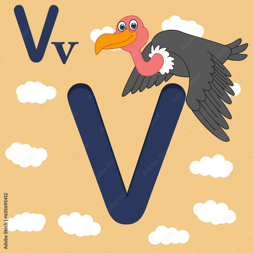 v for vulture alphabet letter v, ABC TO Z ,Colorful animal English ...