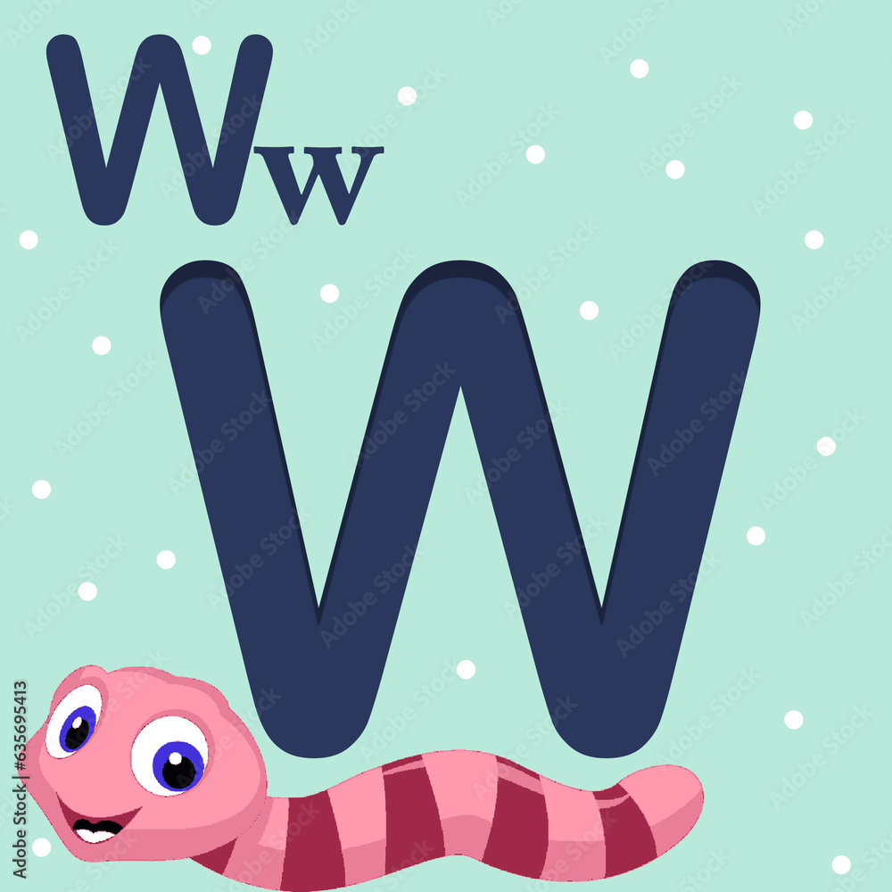 w for worm alphabet letter w, ABC TO Z ,Colorful animal English ...