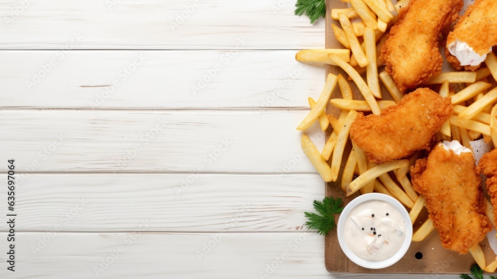 Delicious Fish and Chips Food Combination Photorealistic Horizontal ...