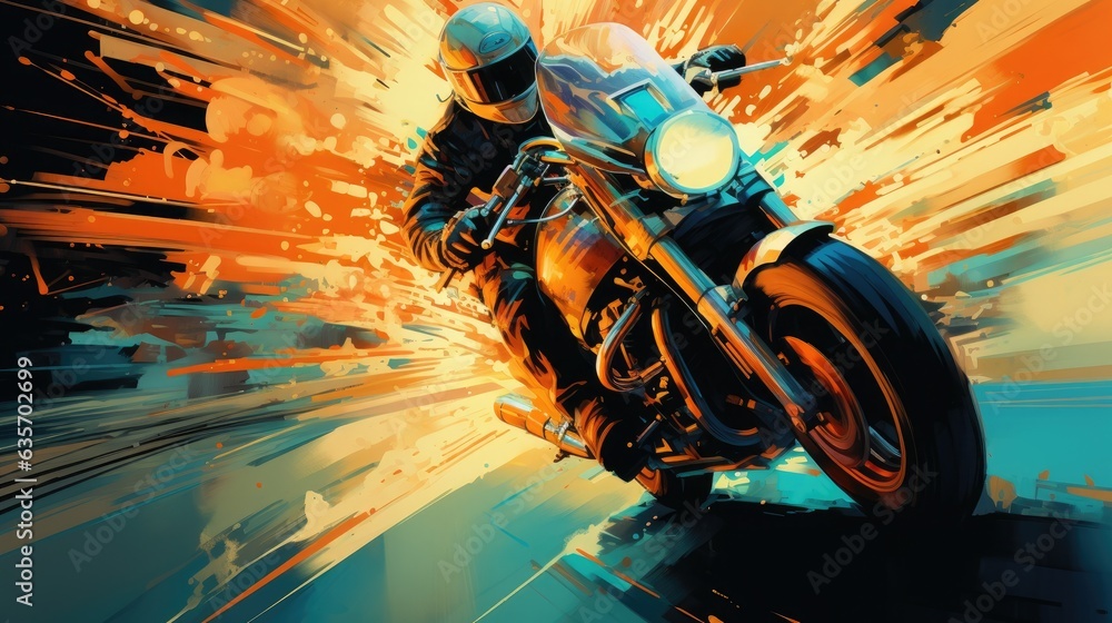 Foto de Light blazes past a motorcycle, tracing a vivid path of ...